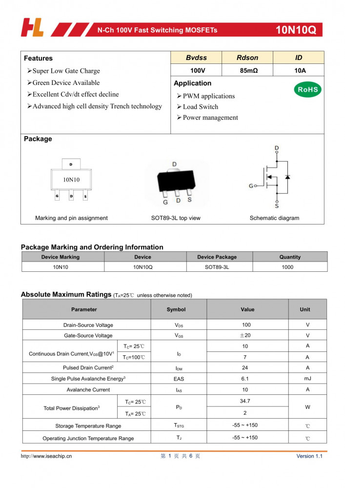 10N10Q datasheet page 1
