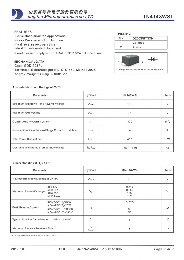 1N4148WSL datasheet page 1