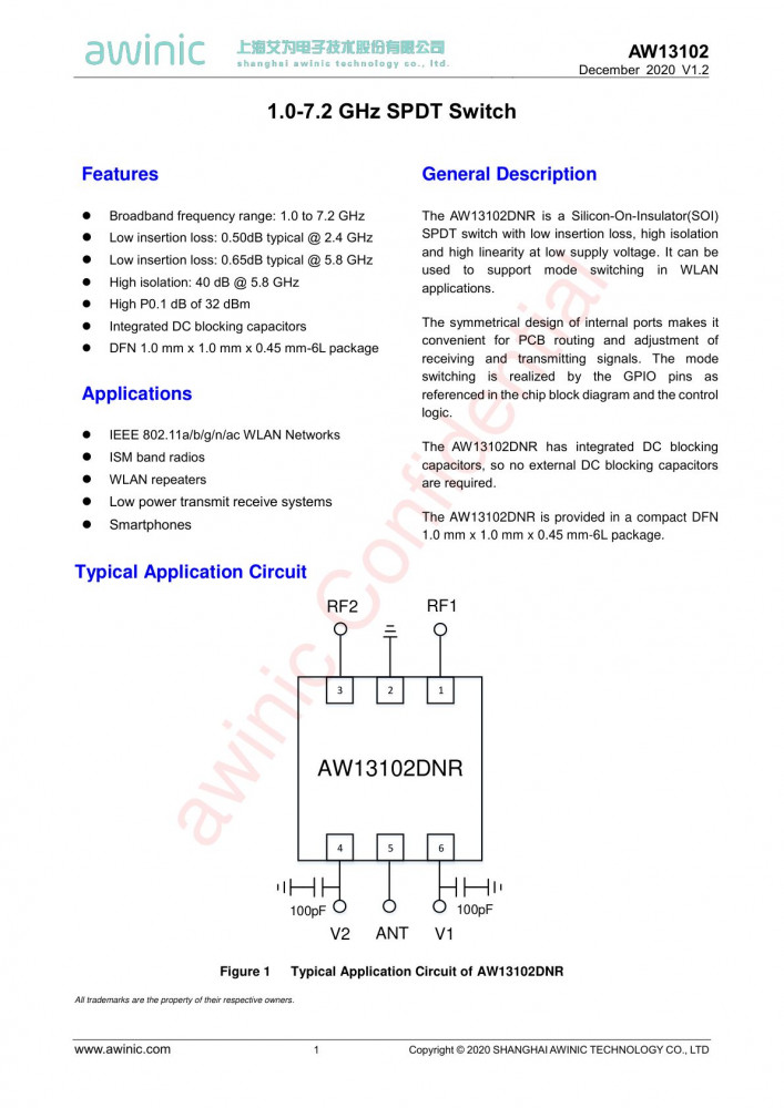 AW13102DNR datasheet page 1