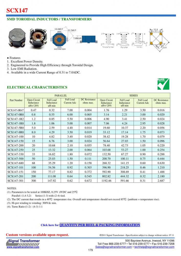 Bel Fuse SCX147 series datasheet page