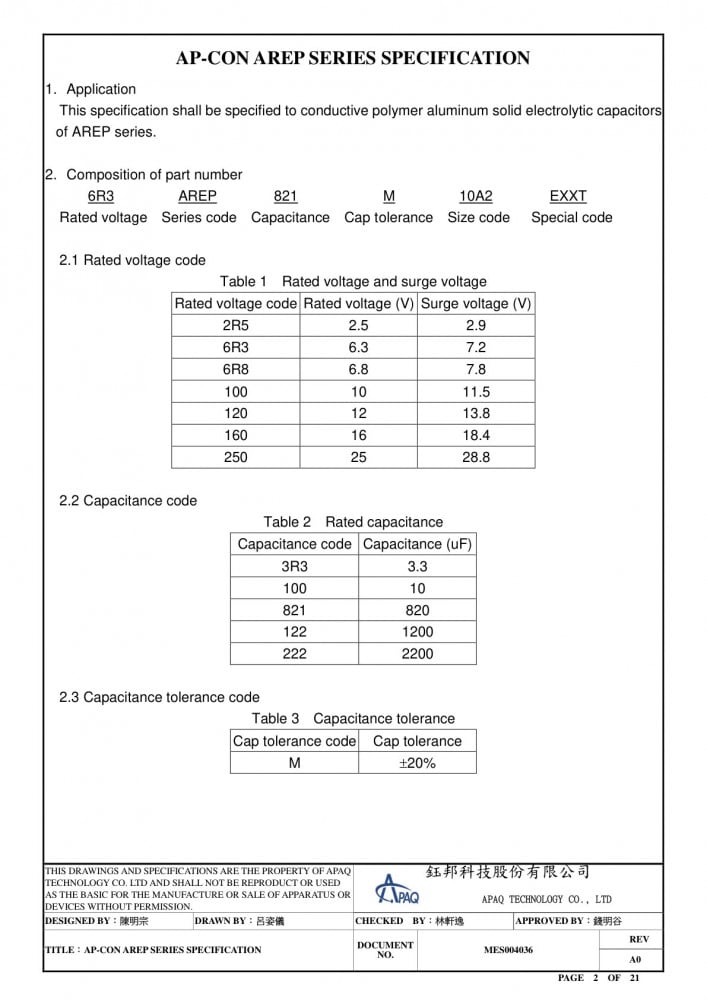 APAQ specification page 2