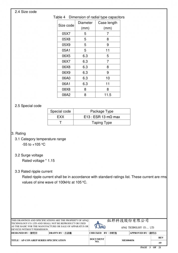 APAQ specification page 3