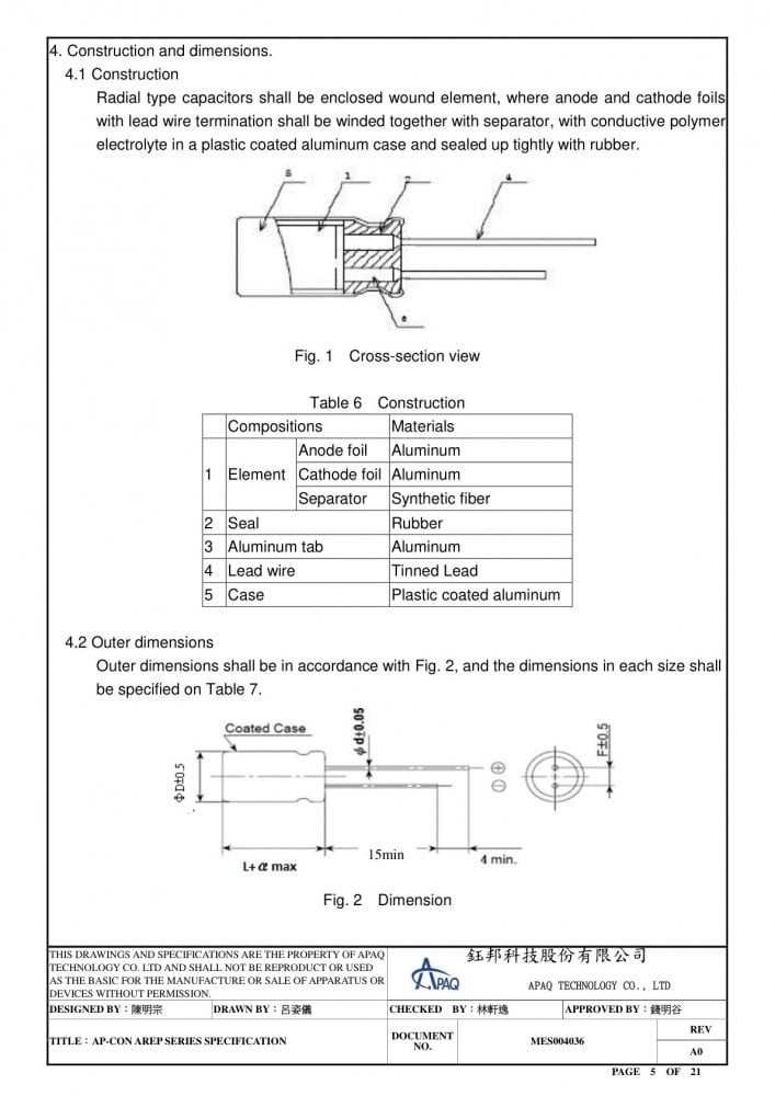 APAQ specification page 5