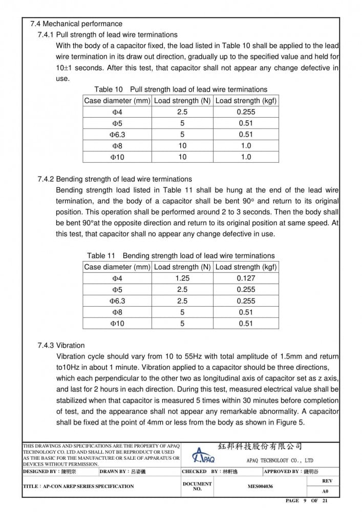 APAQ specification page 9