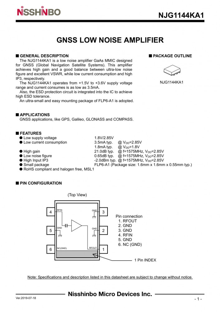 NJG1144KA1 datasheet page 1