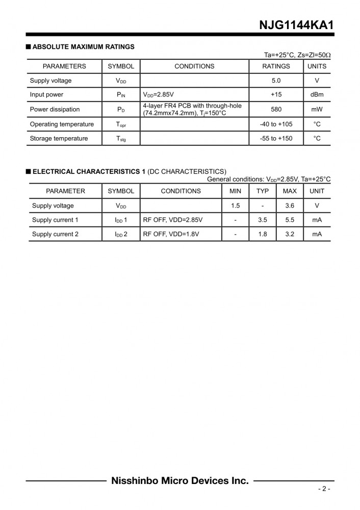 NJG1144KA1 datasheet page 2