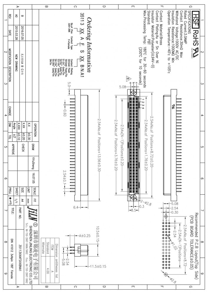 JILN 3511396AFSS0BNA1 technical drawing and specification