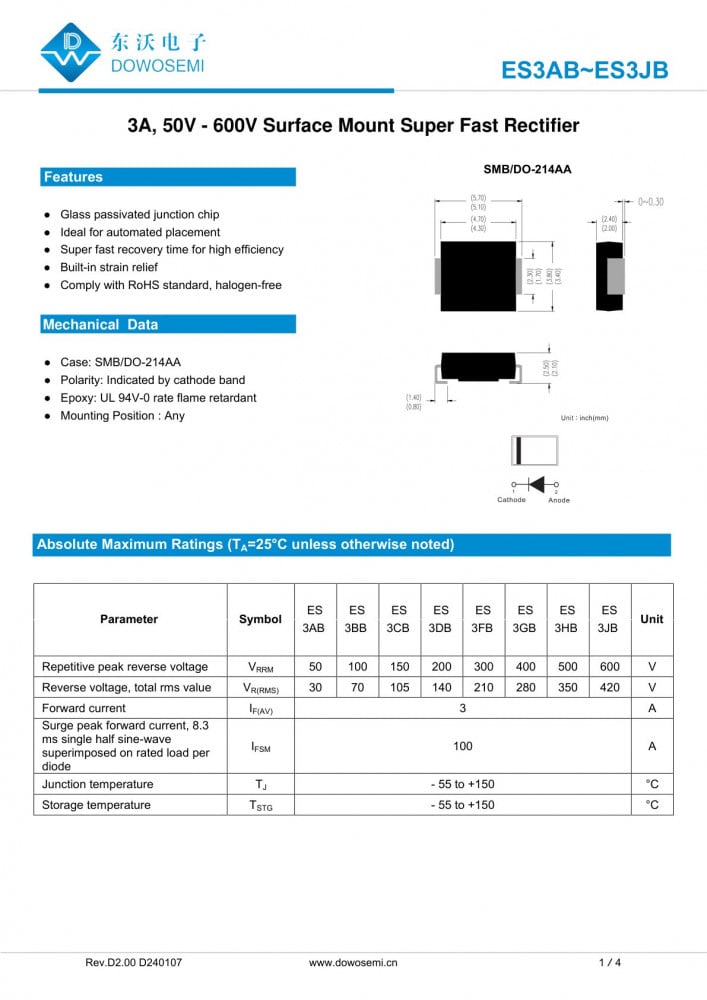 DOWO ES3JB datasheet page 1
