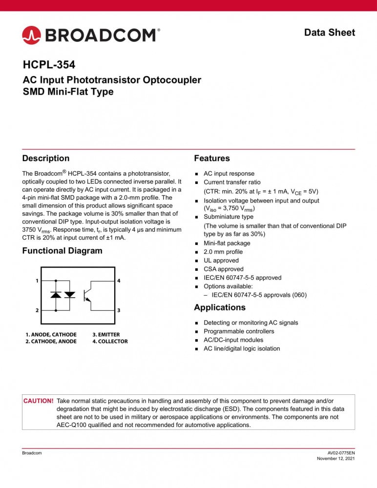HCPL-354 datasheet page 1
