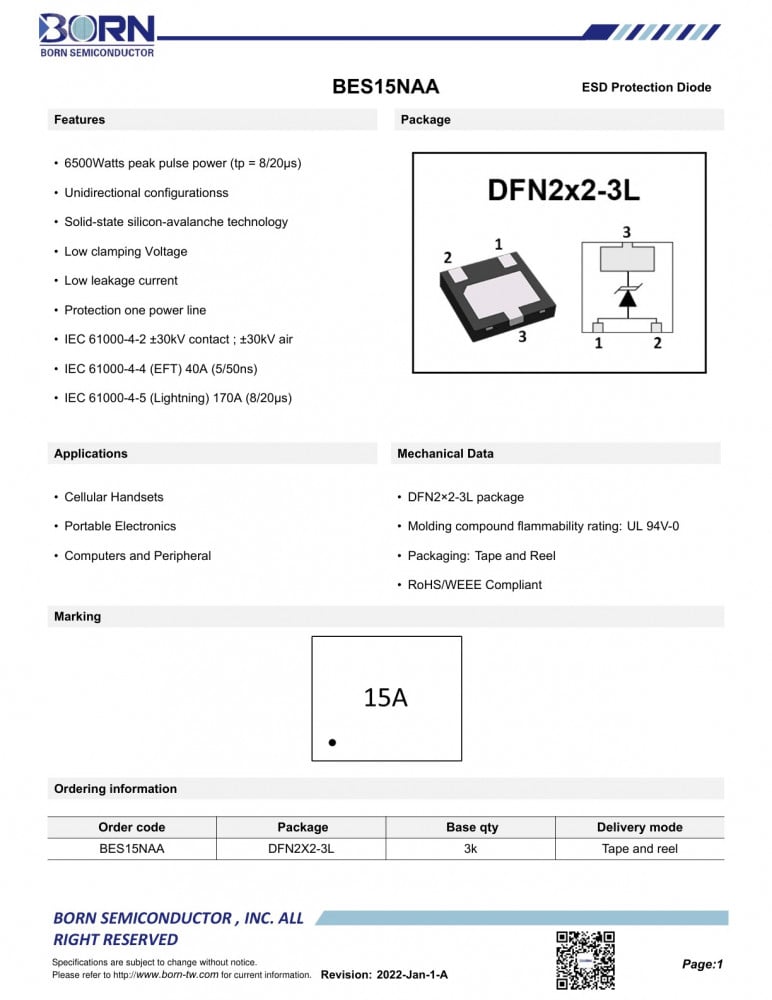 BES15NAA datasheet page 1