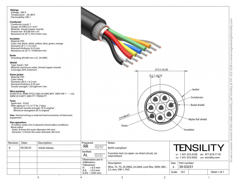 Tensility International 30-03231 cable product drawing
