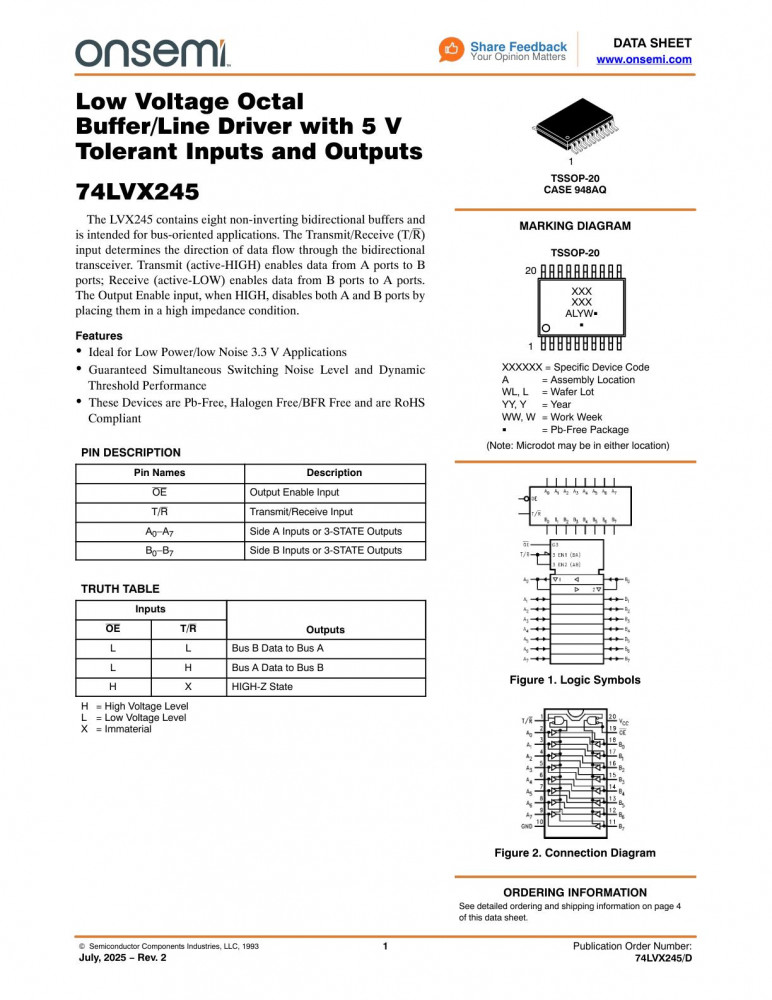74LVX245 datasheet page 1