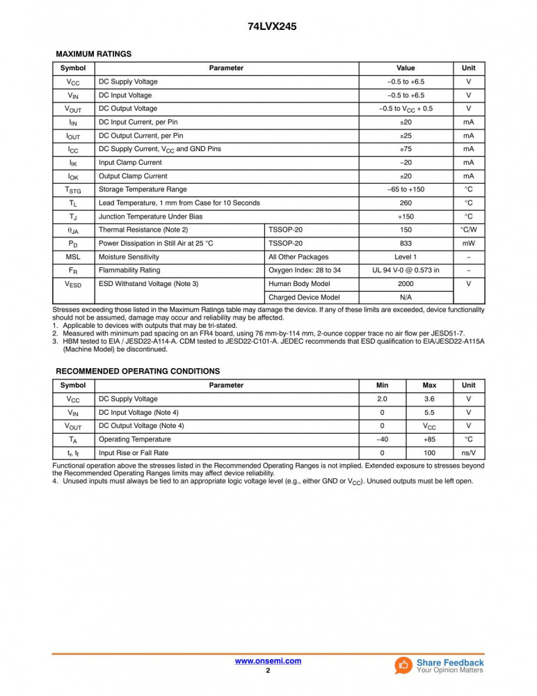 74LVX245 datasheet page 2