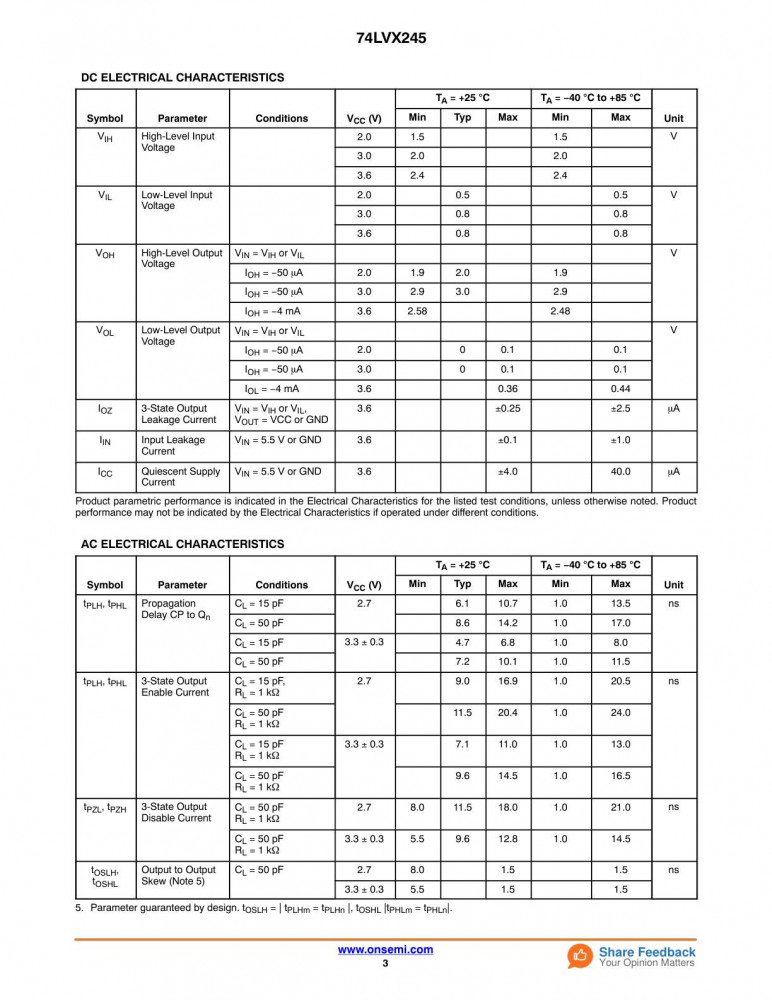74LVX245 datasheet page 3