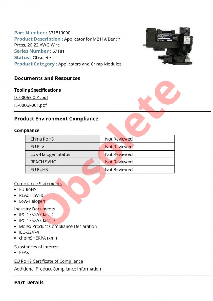 Technical document image, page 1, for Molex 571813000