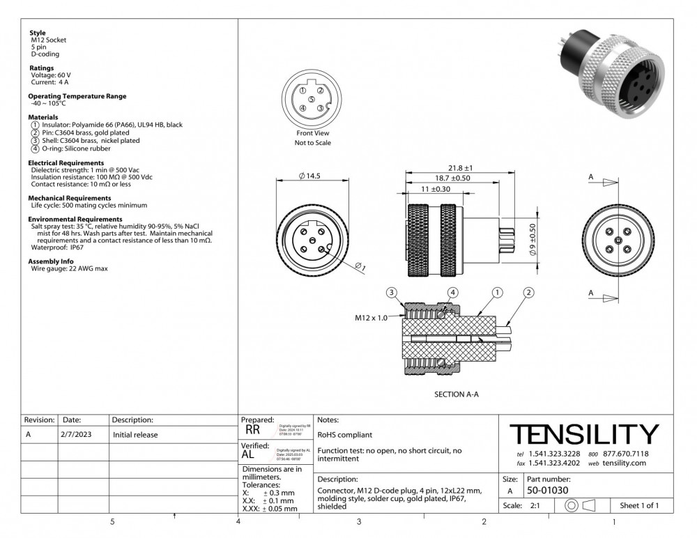 Tensility International 50-01030 product drawing