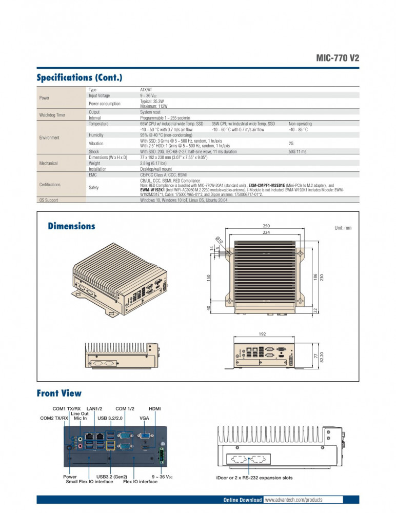ADVANTECH MIC-770 V2 technical document page 2