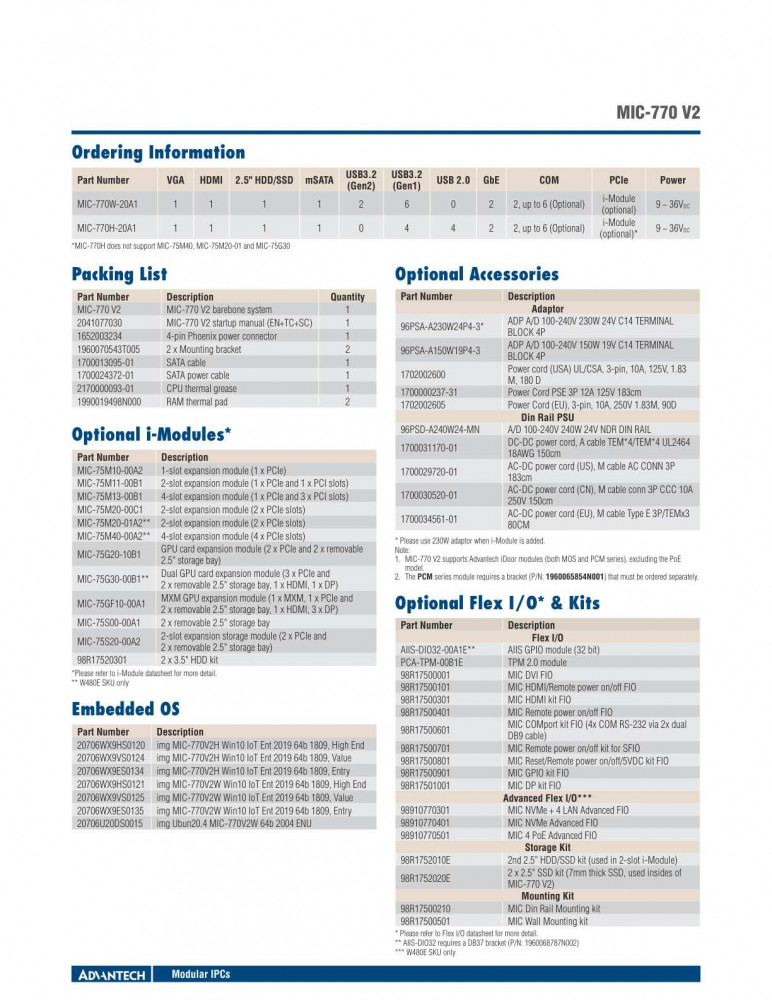 ADVANTECH MIC-770 V2 technical document page 3
