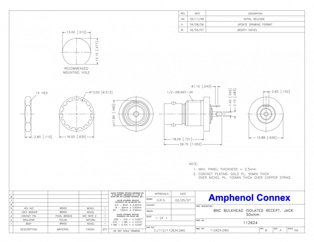 Amphenol 112624 technical drawing