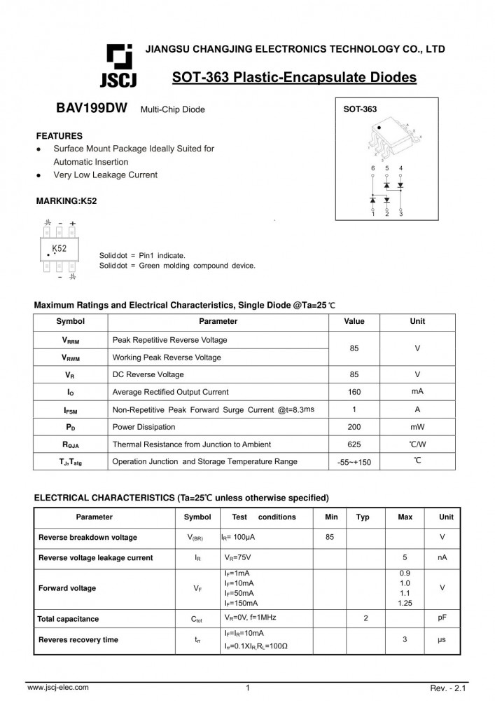 BAV199DW datasheet page 1