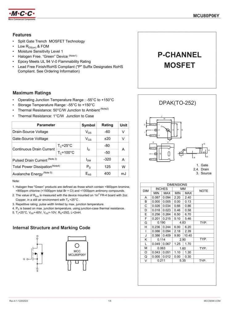 MCU80P06Y-TP datasheet page 1
