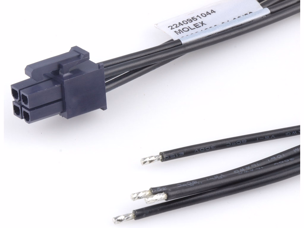 Mini-Fit Versa-to-Pigtail Off-the-Shelf (OTS) Cable Assembly, 4.20mm Pitch, Dual Row, 150.00mm Length, 4 Circuits, Black