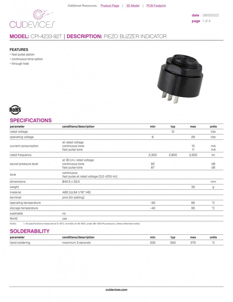 CPI-4233-92T datasheet page 1