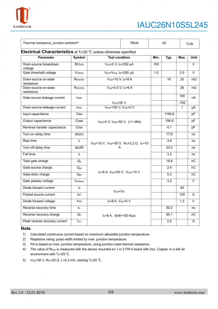 IAUC26N10S5L245 datasheet page 2