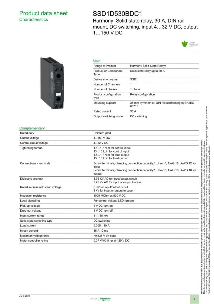 SSD1D530BDC1 technical document page 1