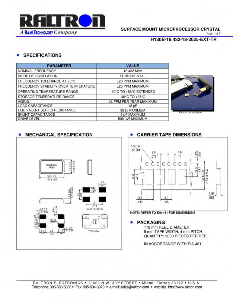 Raltron H130B technical document page 1