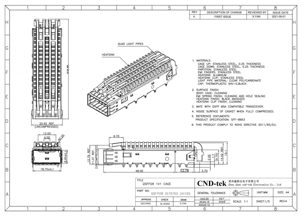 QSFP28 2170703 1X1YDS technical drawing page 1