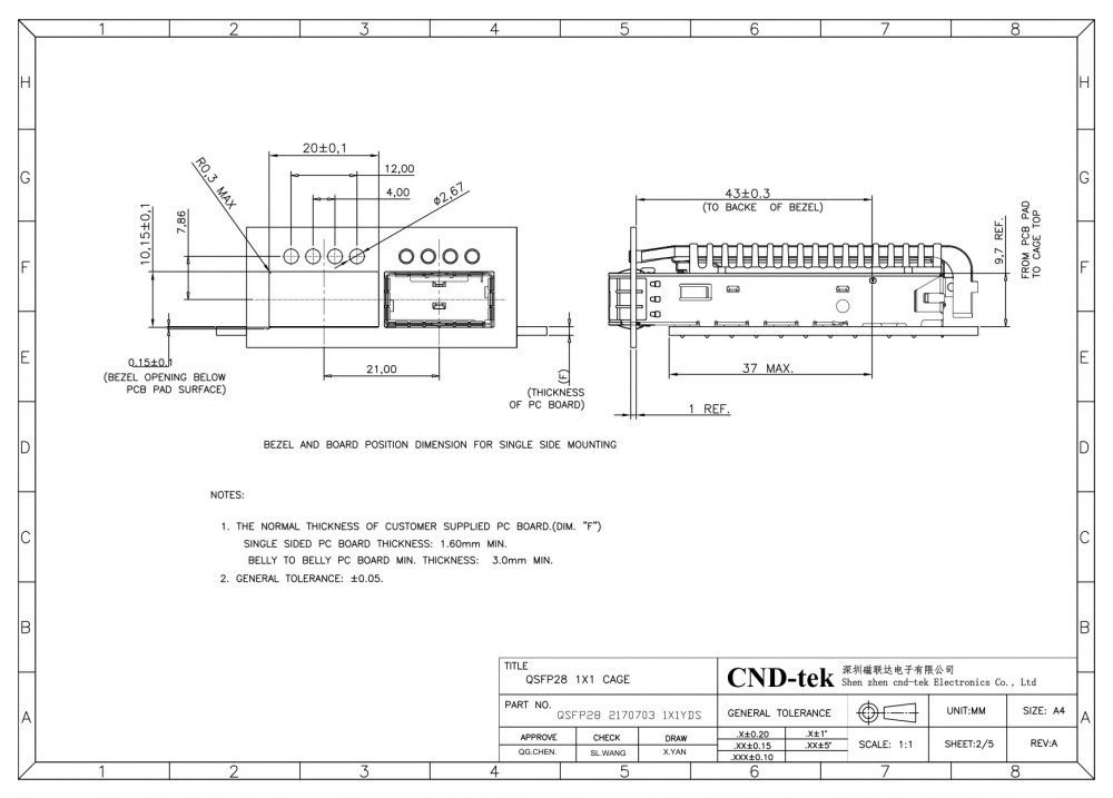 QSFP28 2170703 1X1YDS technical drawing page 2