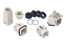 Heavy-Duty Connector Kit, 4 Pole, Series S-A Female-Male Inserts, M20 Plastic Gland, M20 Plastic Hood-Top Entry, Bulkhead Housing-Right Angle,  1 Lever, Size 3A «21x21», Grey White for sale