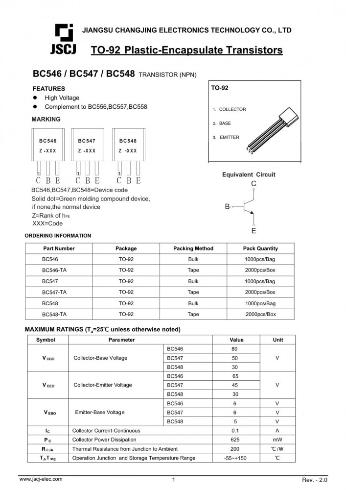BC547 datasheet page 1