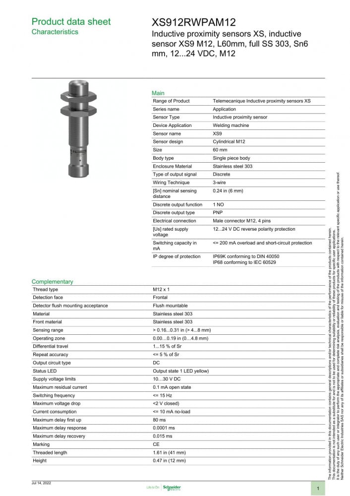 XS912RWPAM12 technical document page 1