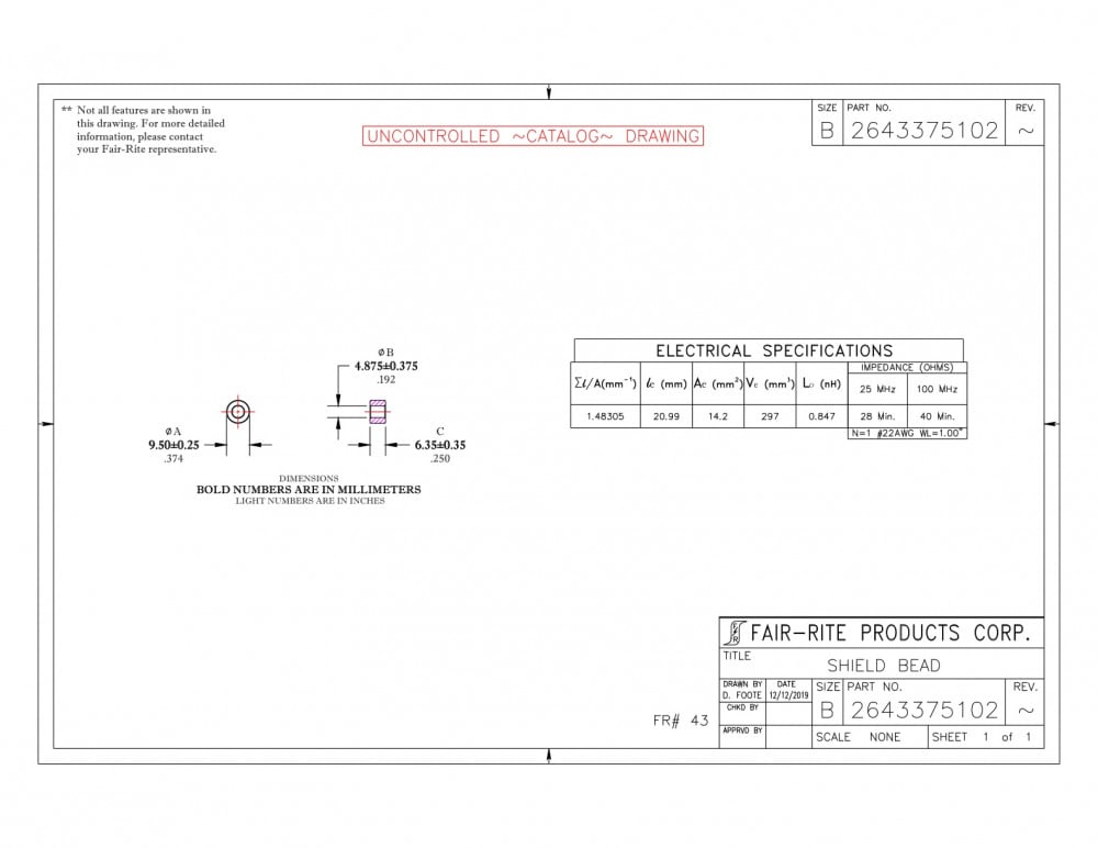 Fair-Rite 2643375102 technical document page