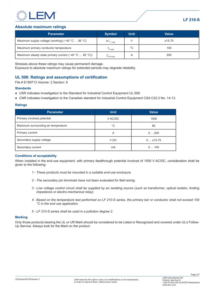 LF210-S datasheet page 2
