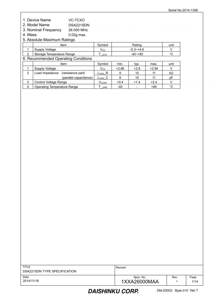 DSA221SDN specification page 2