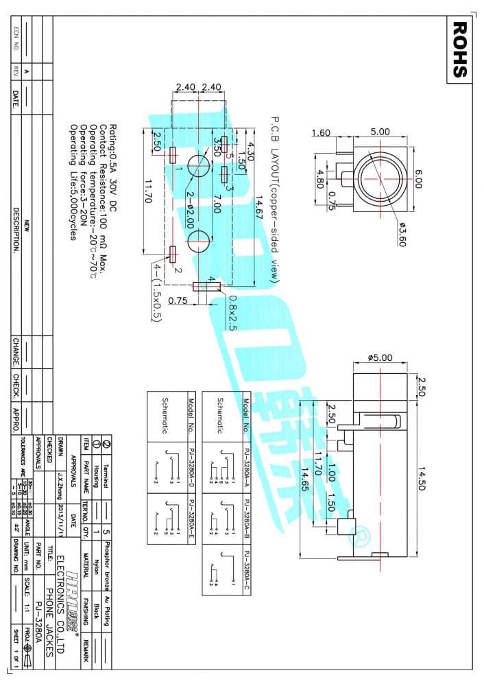 Korean Hroparts Elec PJ-3280A technical drawing