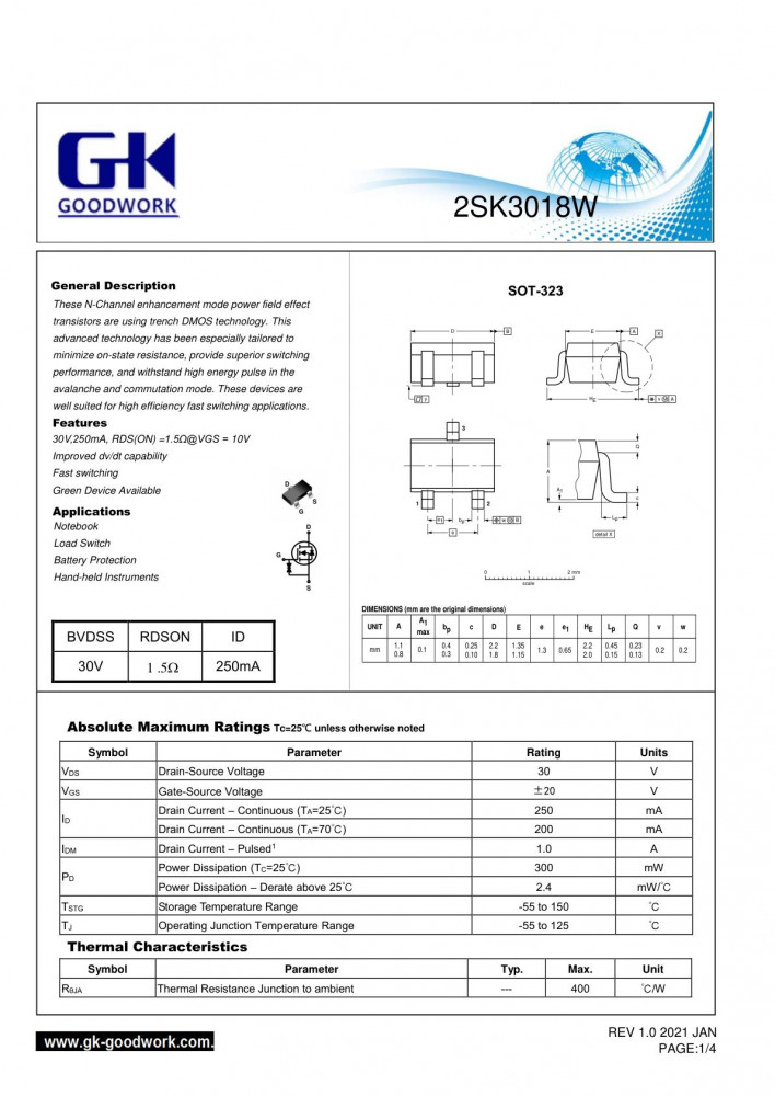2SK3018W datasheet page 1