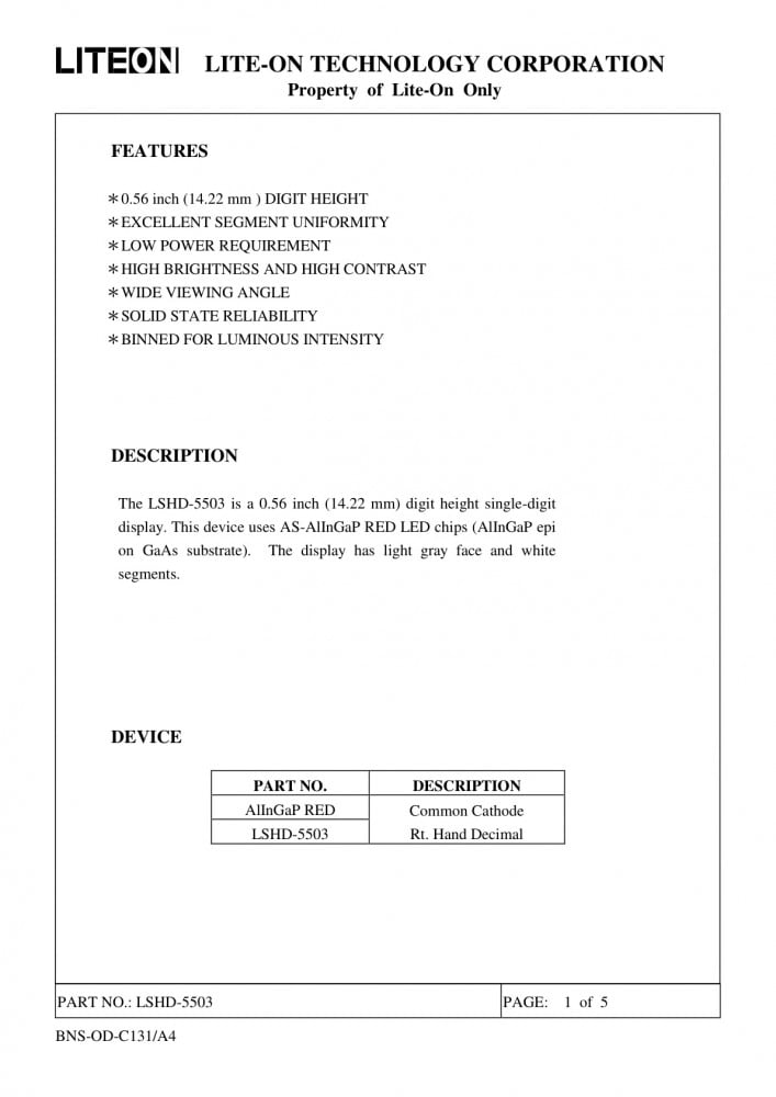 LSHD-5503 datasheet page 2
