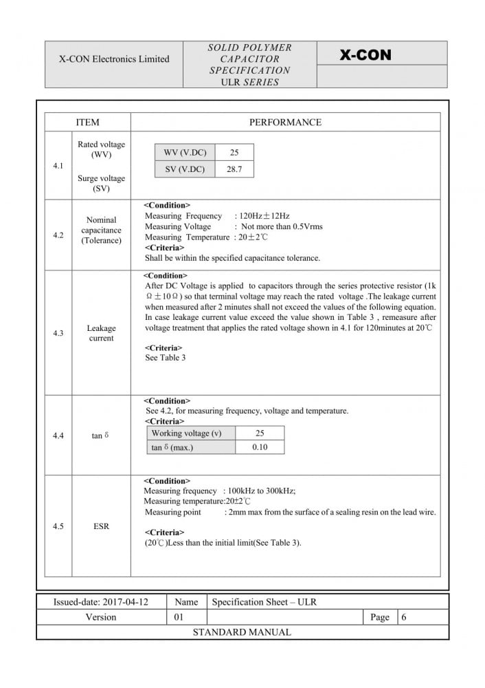 ULR series specification, page 7