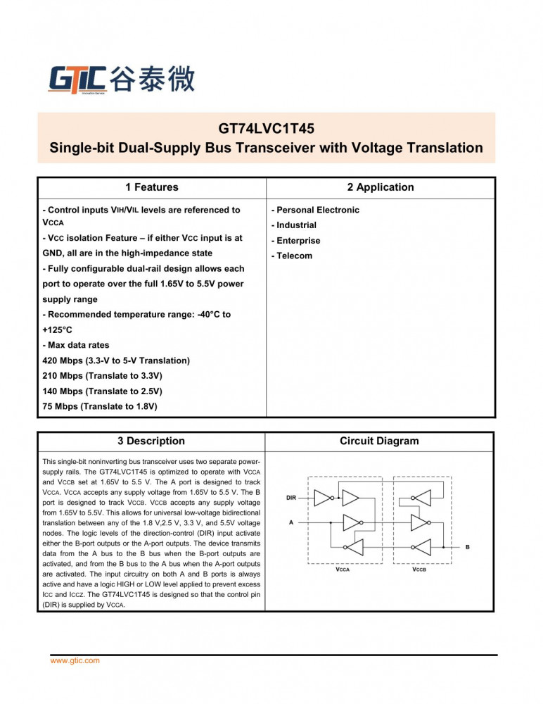 GT74LVC1T45S6 datasheet page 1