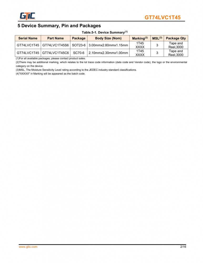 GT74LVC1T45S6 datasheet page 3