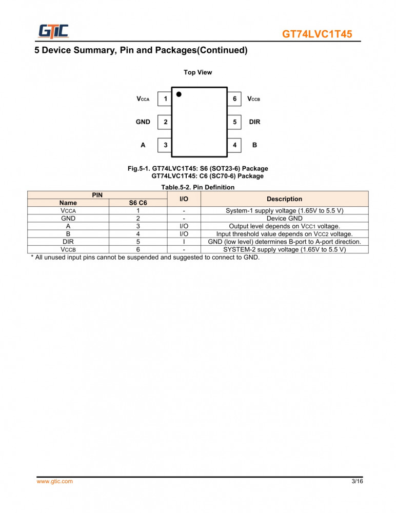 GT74LVC1T45S6 datasheet page 4