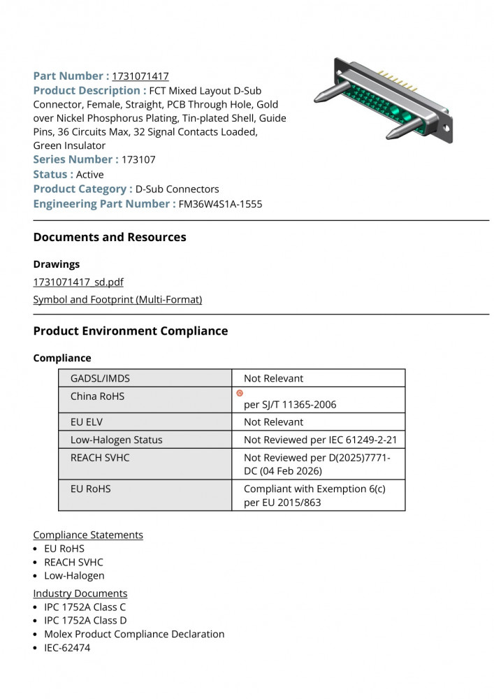 MOLEX 1731071417 drawing page 1