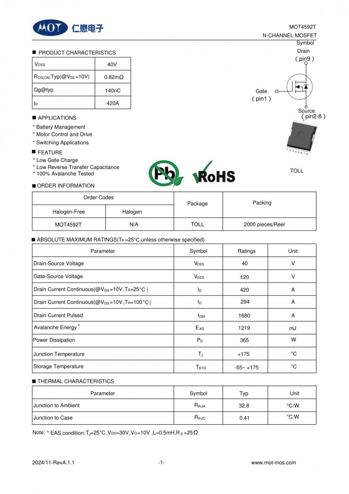 MOT4592T technical document page 1