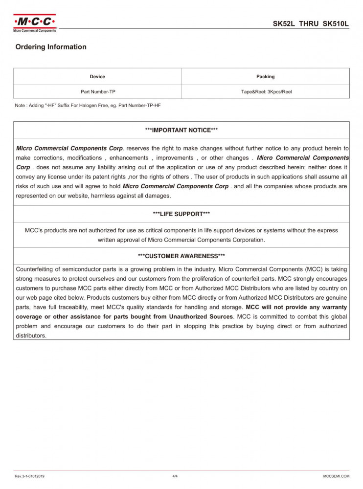 MCC SK54L-TP datasheet page 4