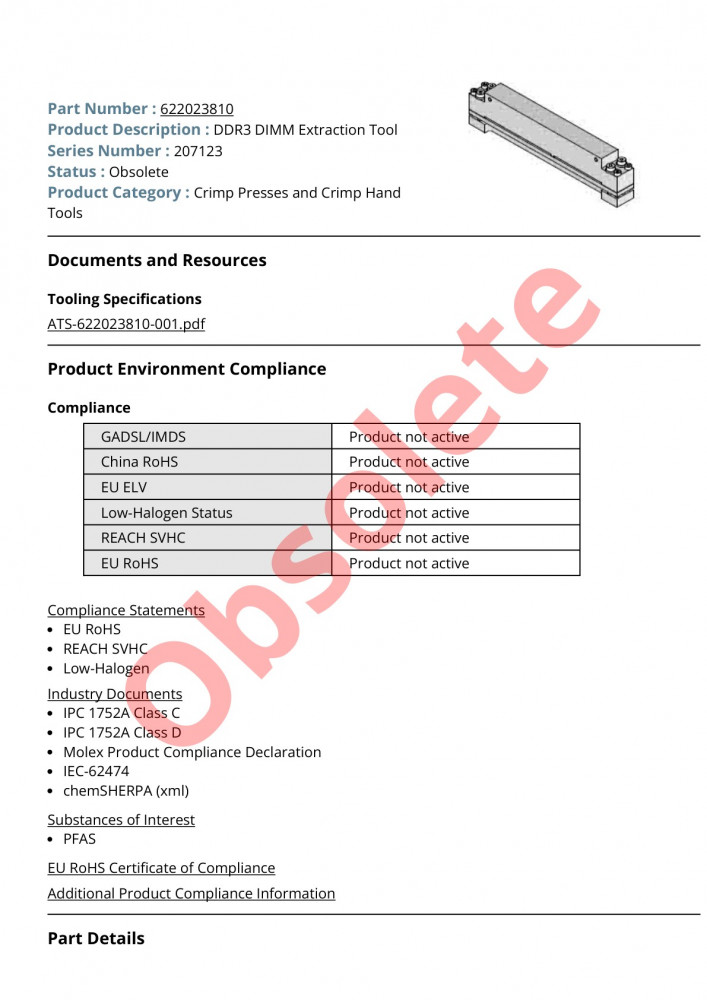 Tooling specification preview, page 1
