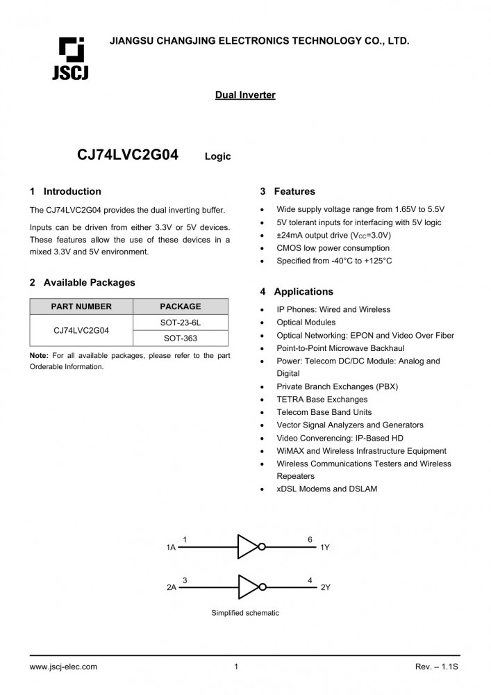 CJ74LVC2G04M6N datasheet page 1